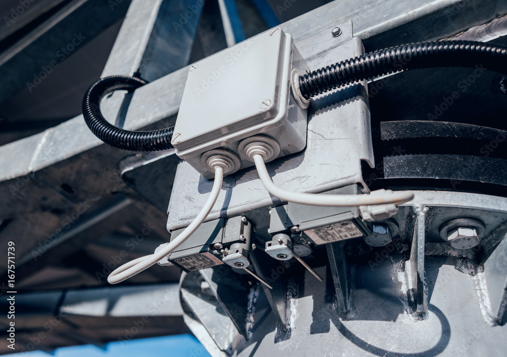 Back view of solar panel. Turning gear for tracking the sun and correct ...