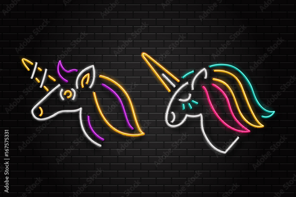 Vector set of realistic isolated neon retro sign of unicorn for ...