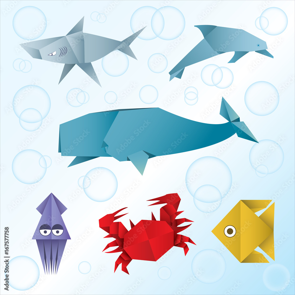 Origami sea animals Stock Vector | Adobe Stock