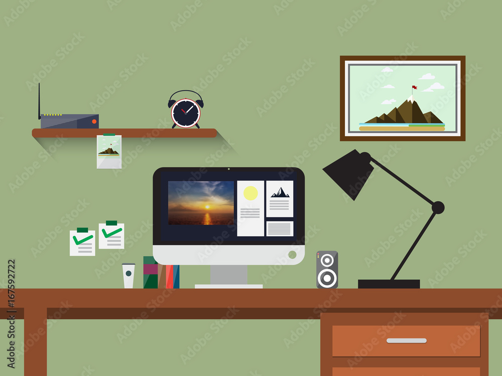 vector scene of travel agency office desk Stock Vector | Adobe Stock