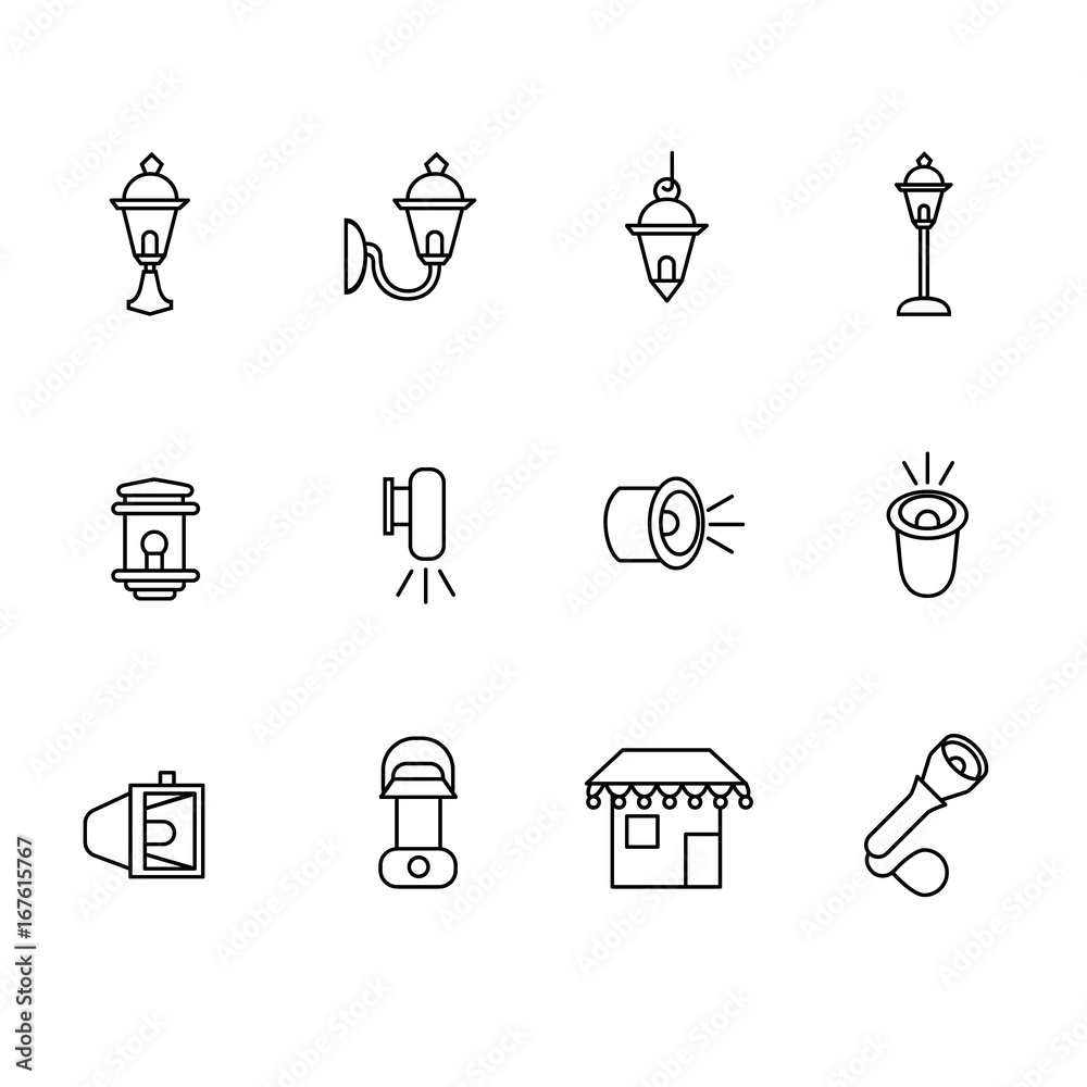 Types of lighting for outdoor use as line icons / There are some types ...