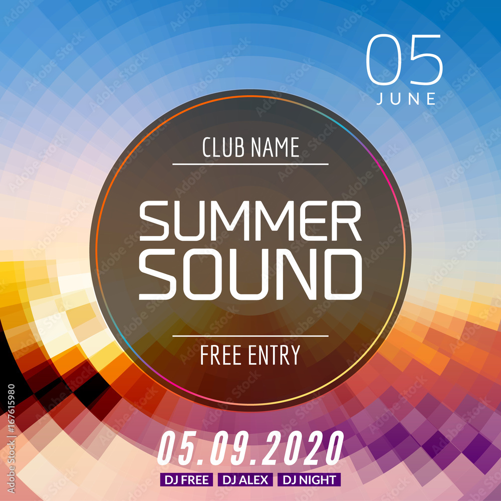 Music summer party poster graphic design. Disco dance flyer or poster ...