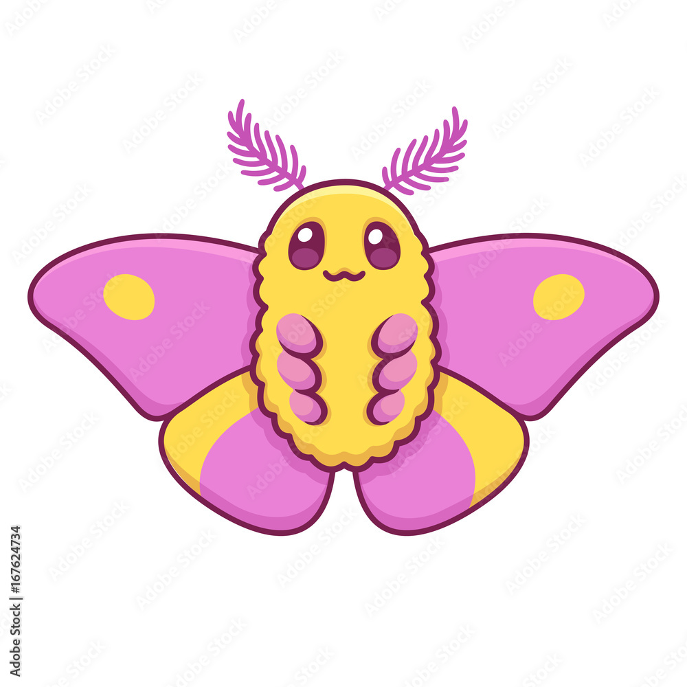 Cute cartoon pink moth Stock Vector | Adobe Stock
