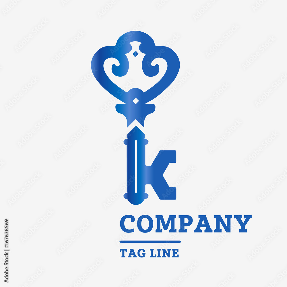 Vintage Door Key Vector Company Logo, Vector letter K monogram. Stock ...