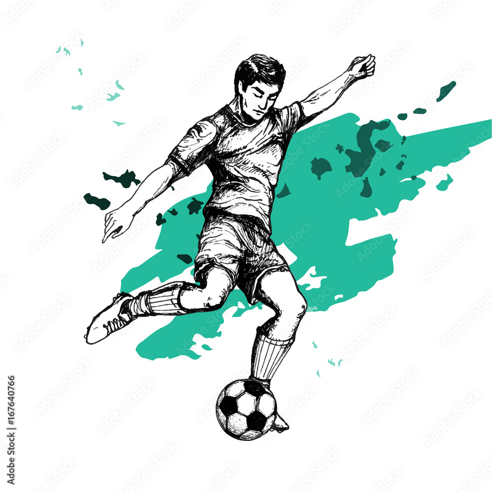 hand drawn vintage template, invitation, card with footballer and ...