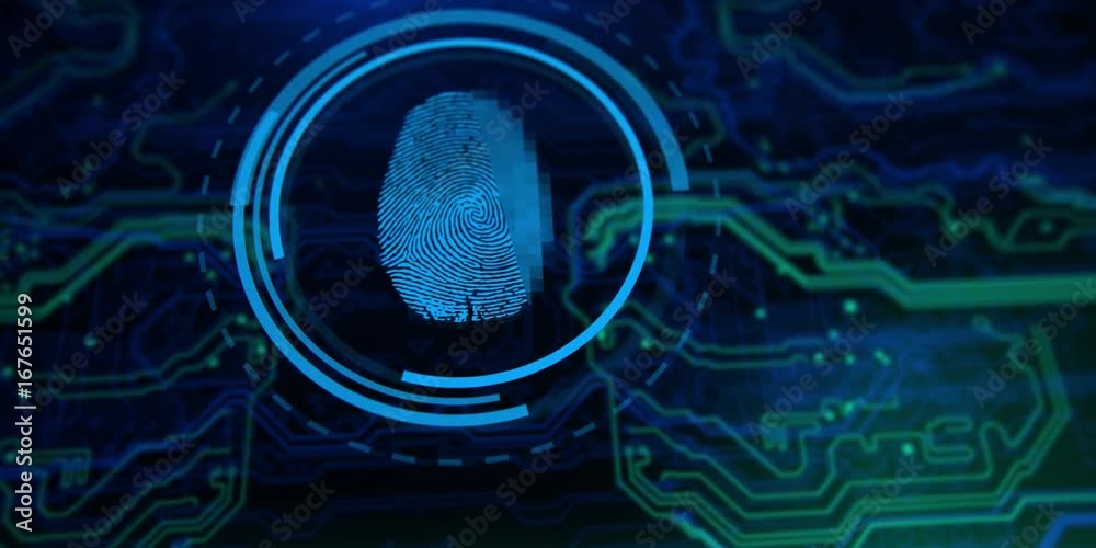 Technology background. Fingerprint access button. Cyber security and ...