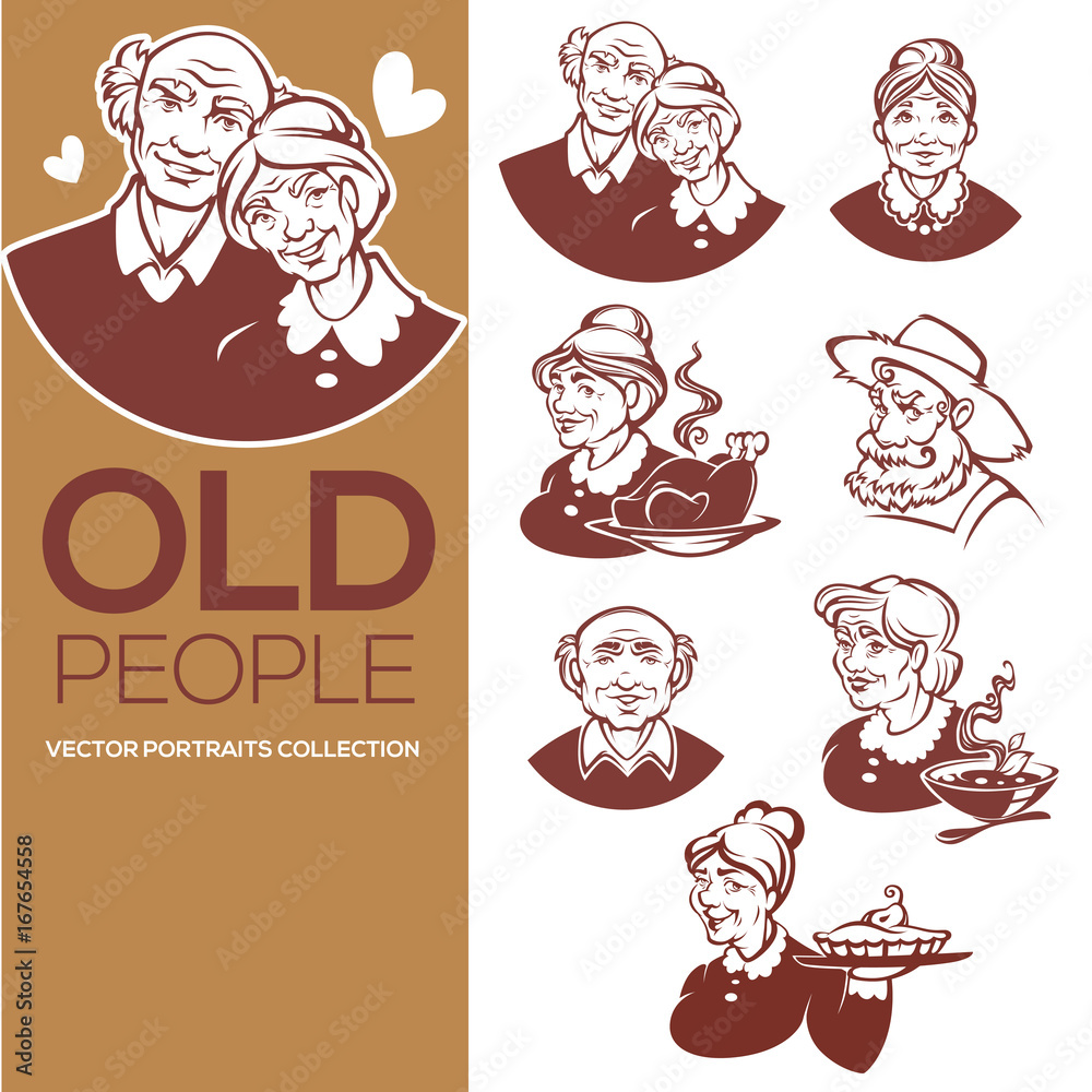 large vector collection of happy old people portraits for your logo ...