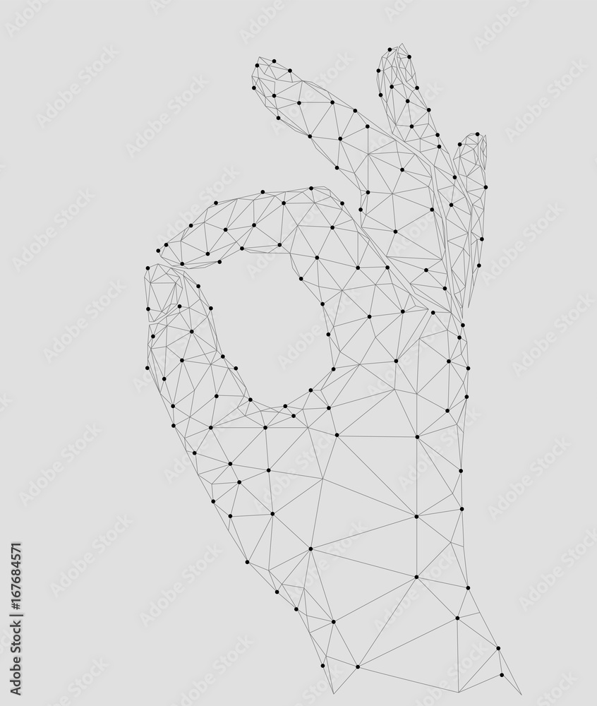 Sign Ok finger signal agreement. 3d low poly model of human hand ...