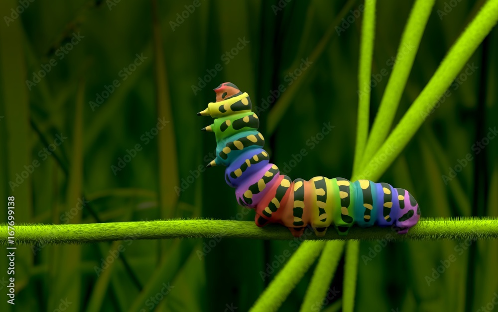 Rainbow Caterpillar 3D model macro Stock Photo | Adobe Stock