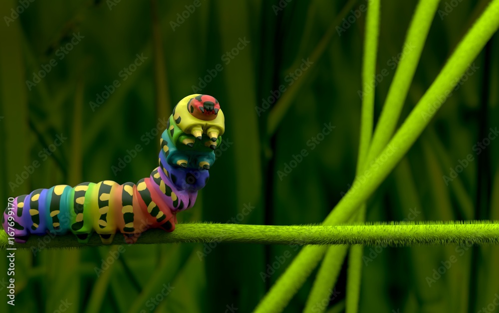 Rainbow Caterpillar 3D model macro Stock Illustration | Adobe Stock