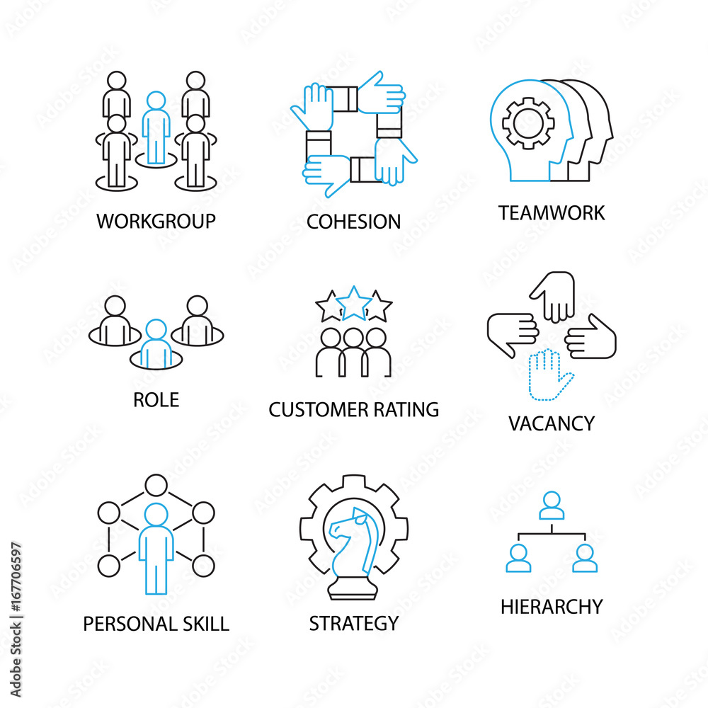 Modern Thin Line Icon and Pictogram with word workgroup, cohesion ...