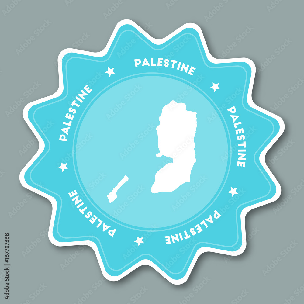 Palestine map sticker in trendy colors. Star shaped travel sticker with ...
