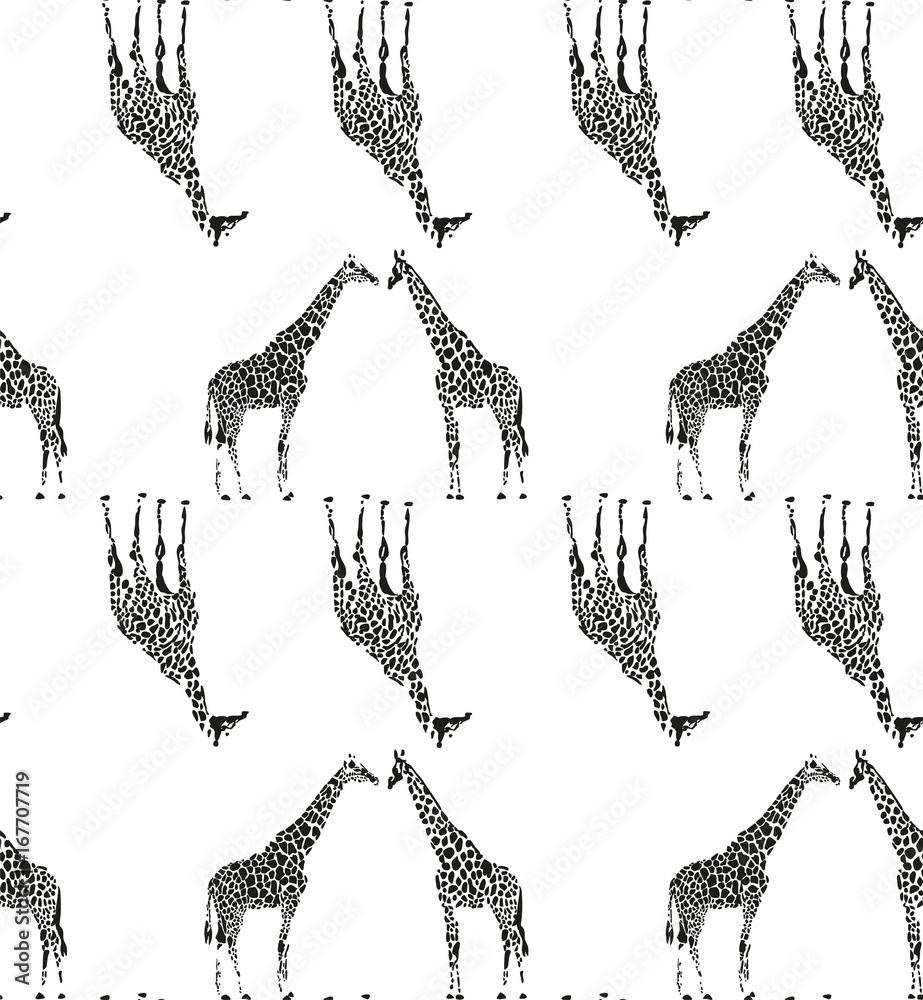 Seamless pattern of giraffes in black spots on a transparent background ...