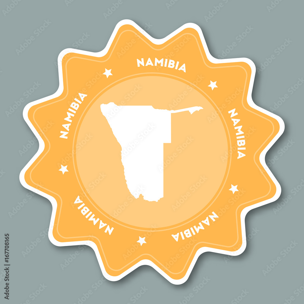 Namibia map sticker in trendy colors. Star shaped travel sticker with ...