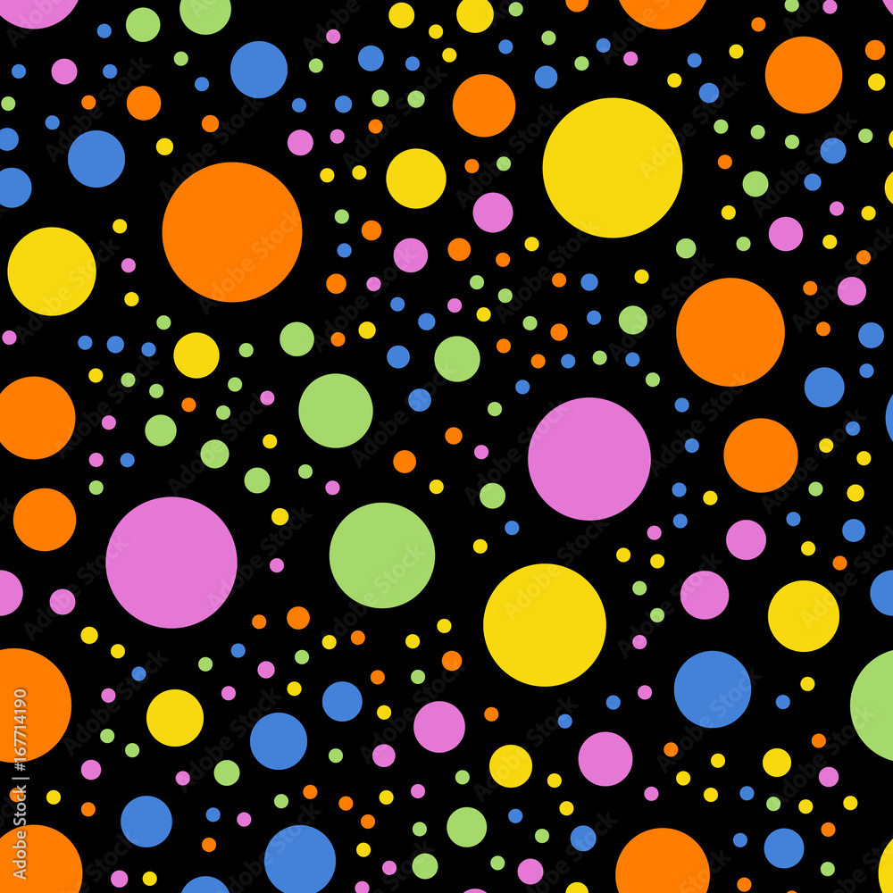 Colorful Polka Dots On Black Background