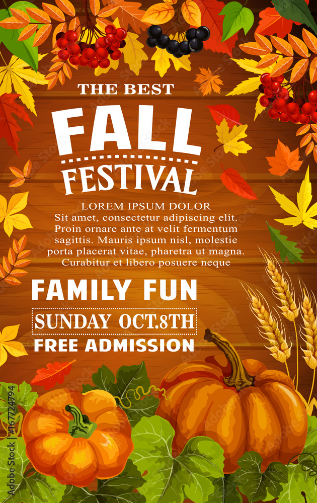 Fall festival poster of autumn harvest template Stock Vector | Adobe Stock