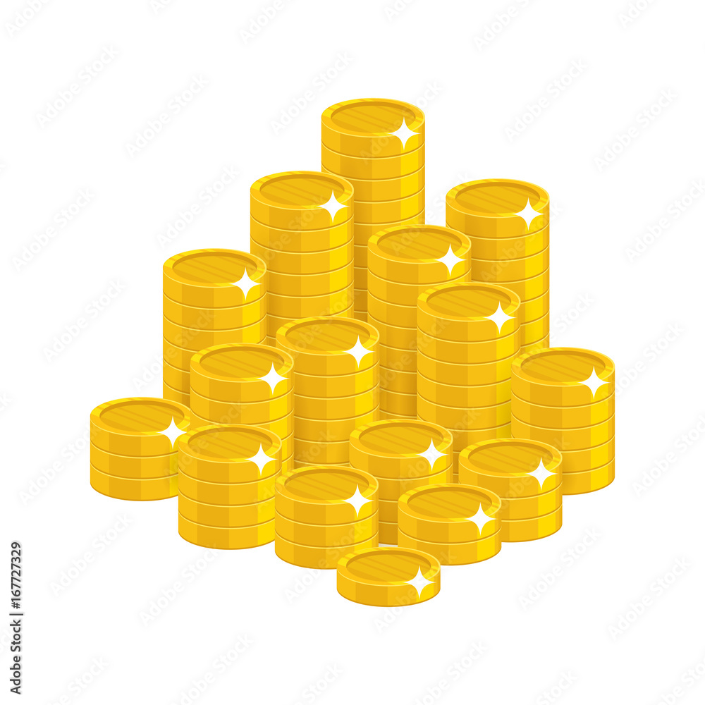 Gold coins mountain cartoon styl isolated. The mountain of shiny gold ...