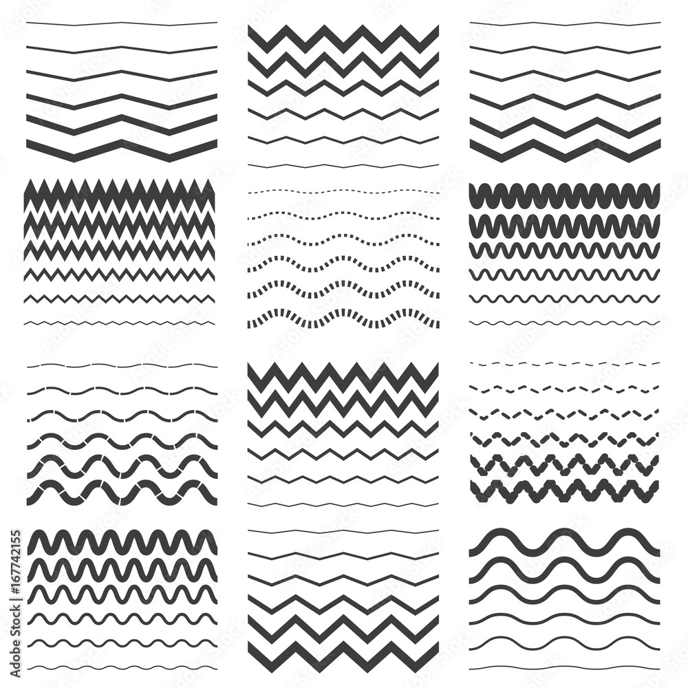 Zigzag and wavy line patterns set. Vector decorative zig zag edge ...