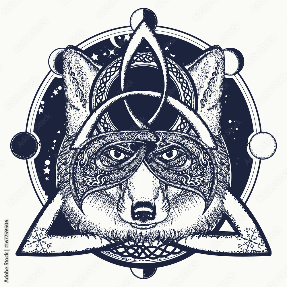 Fox viking tattoo and t-shirt design. Fox viking in the celtic style ...