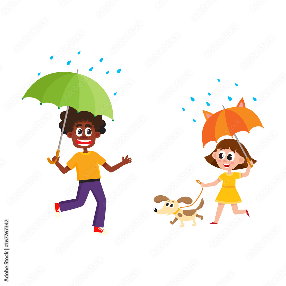 Cartoon Pets Playing In The Rain