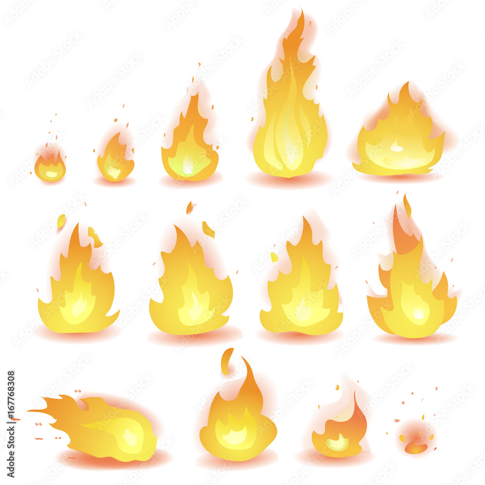 Big Vector set of different stages of fire - a small fire with sparks ...