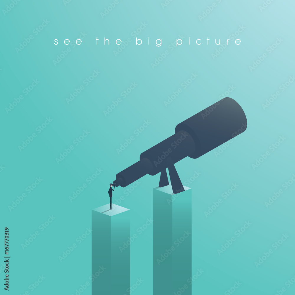 Vision concept in business with vector icon of businessman and ...