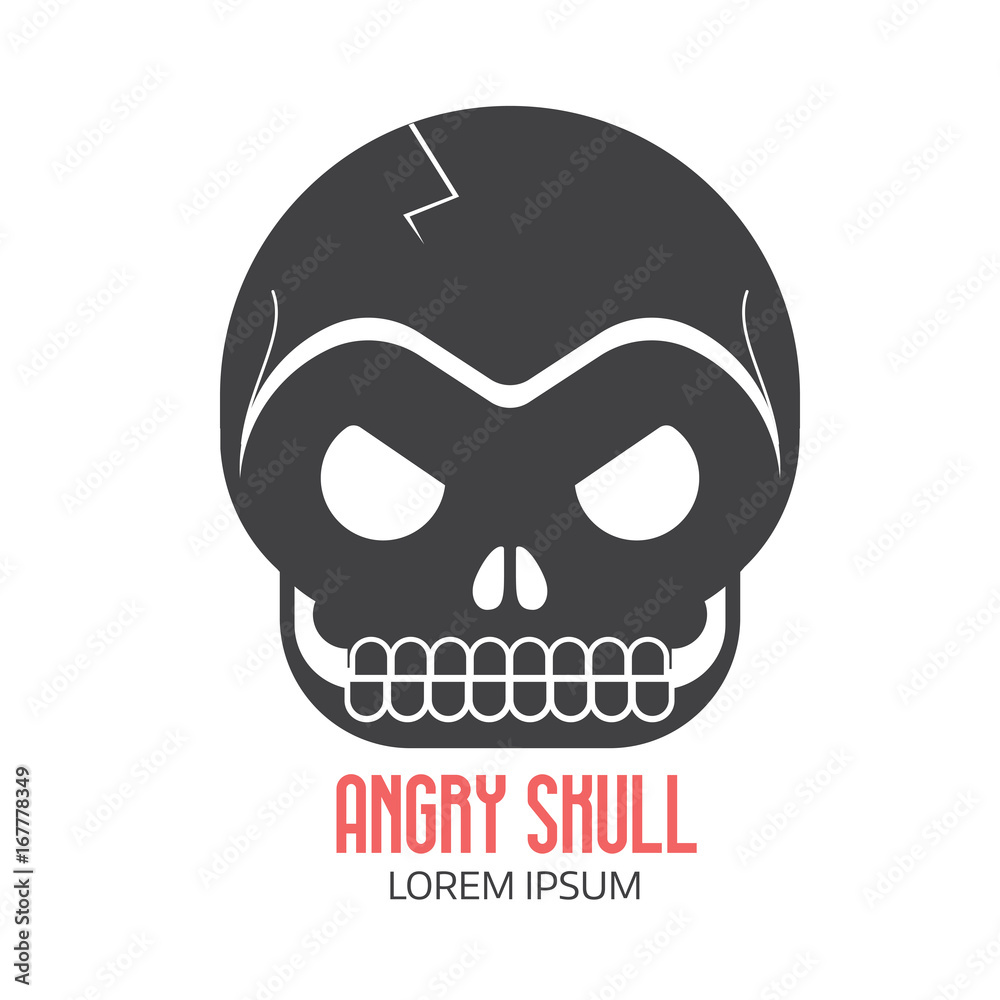Angry human skull logo or label template in black and white. Skeleton ...