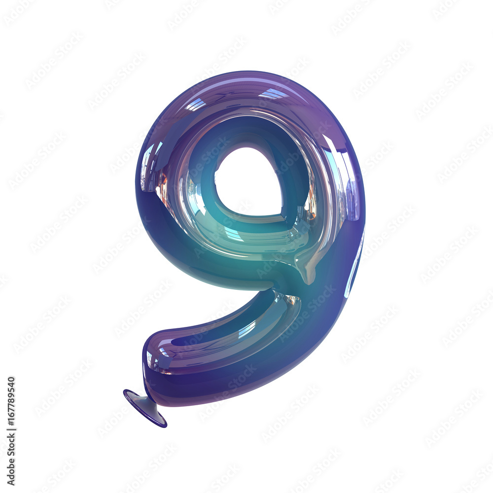Number 9. Vivid Violet - Blue Balloon font isolated on White Background ...
