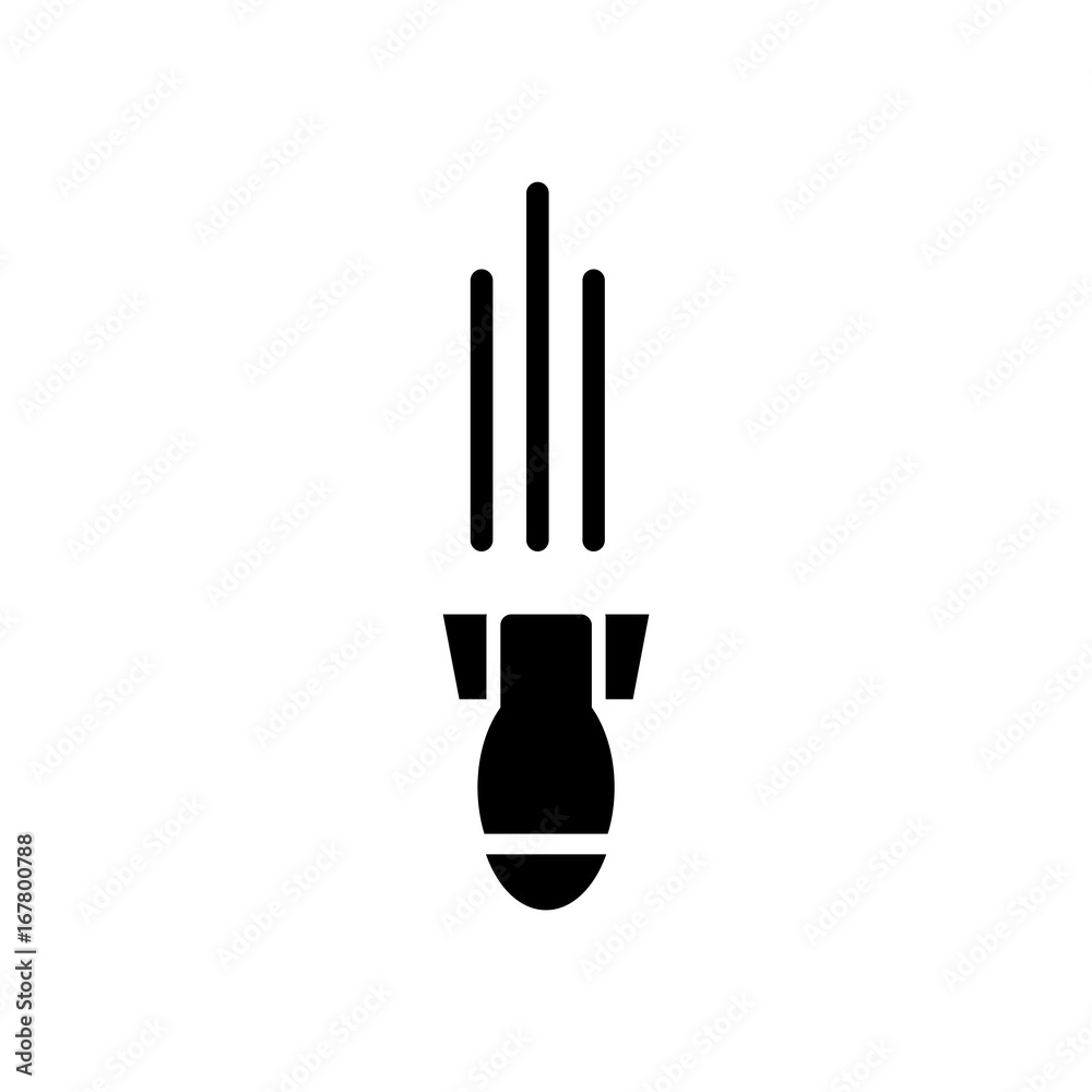 black vector icon on white background military mortar shell falling ...