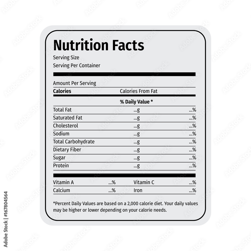 Nutrition Facts Food Label Vector Editable Stock Vector | Adobe Stock