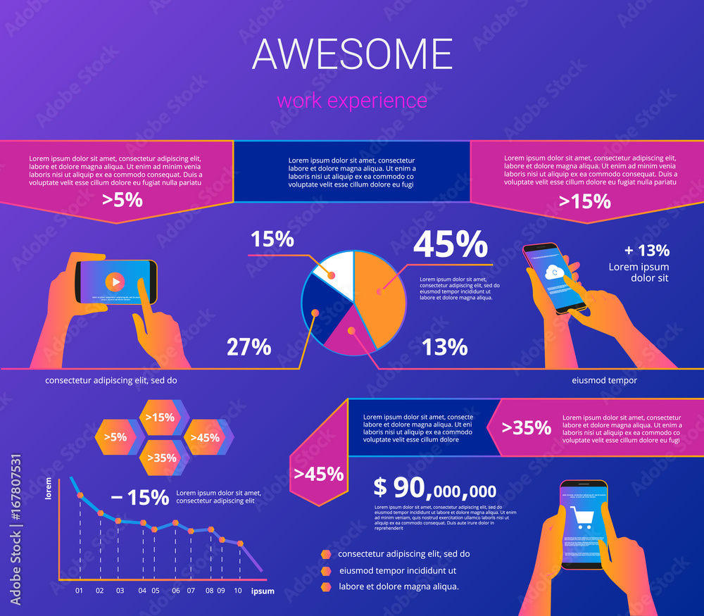 Infographic visualization of usability smartphone. Gradient line vector ...