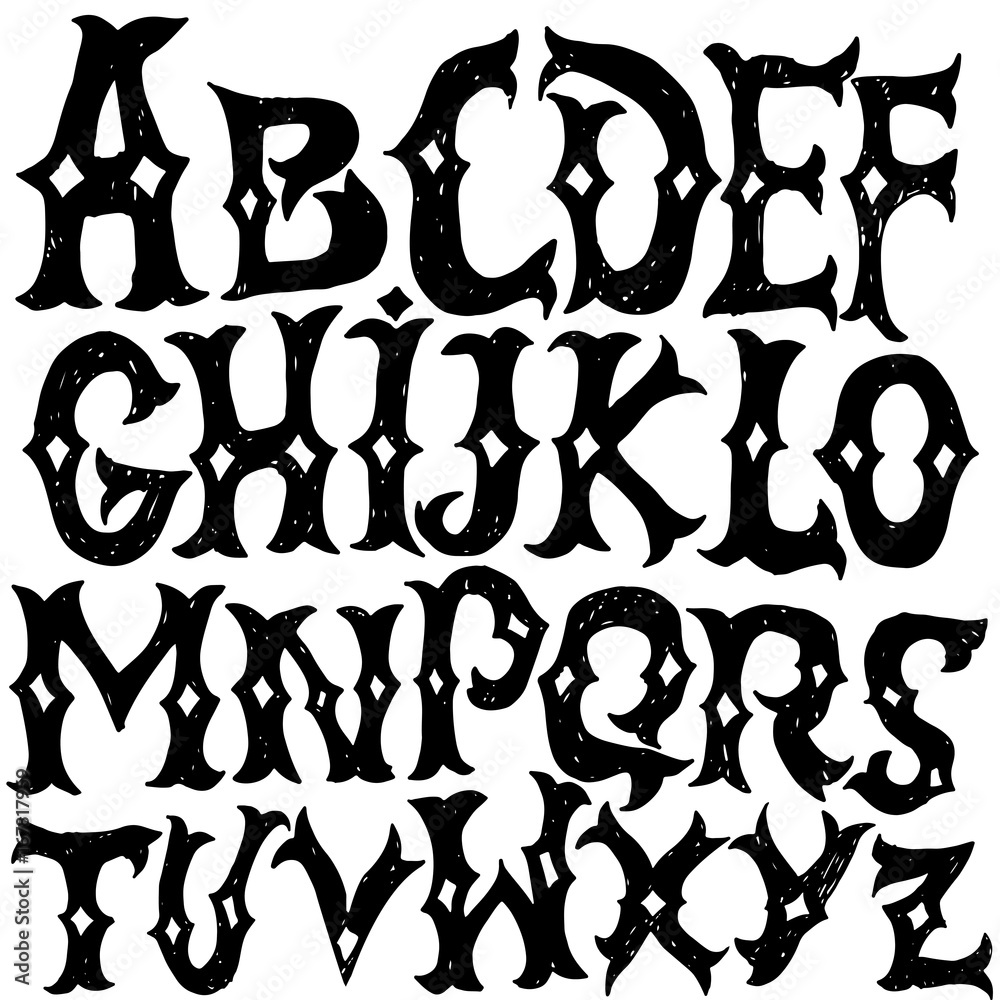 Antique alphabet. Gothic letters. Vintage hand drawn font. Western ...