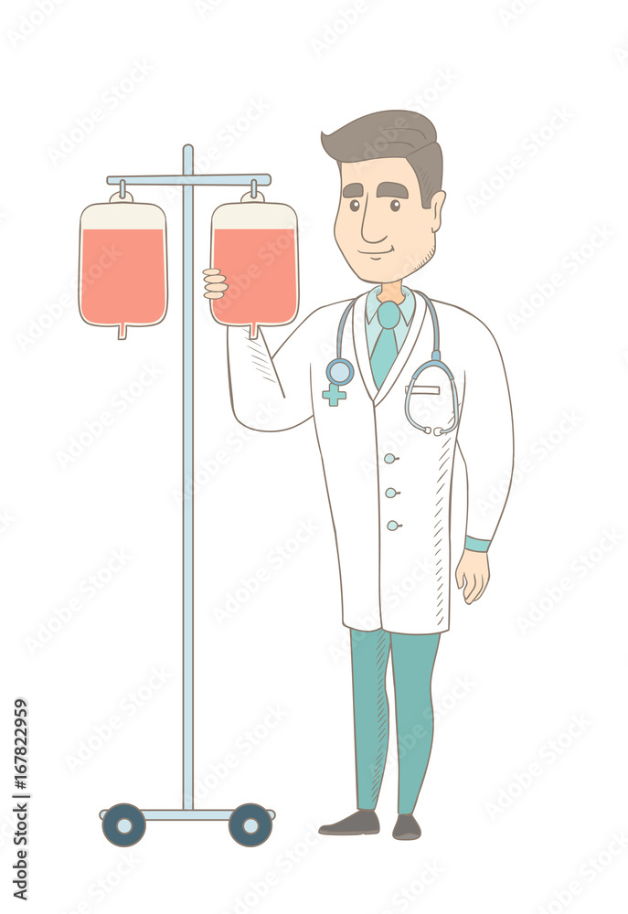 Caucasian doctor preparing drop counter. Full length of young doctor ...