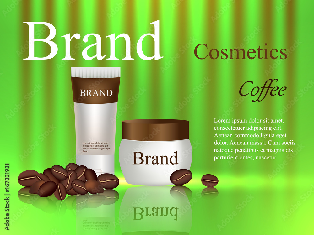 Body scrub coffee, cream, gel, body lotion on brown background ...