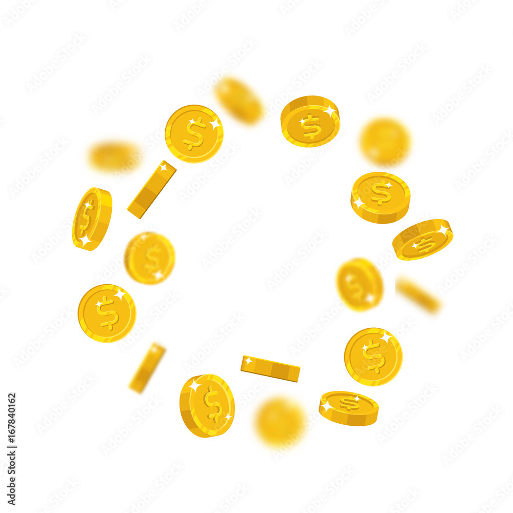 Gold dollars floating cartoon isolated. Gold dollars with the effect ...