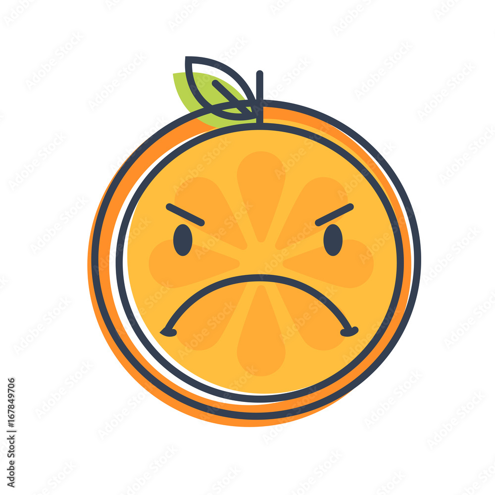 Angry face emoji. Angry orange fruit emoji. Vector flat design emoticon ...