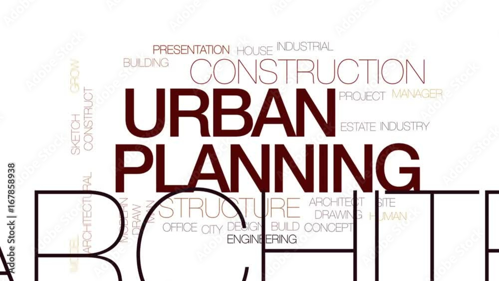Urban planning animated word cloud, text design animation. Kinetic ...
