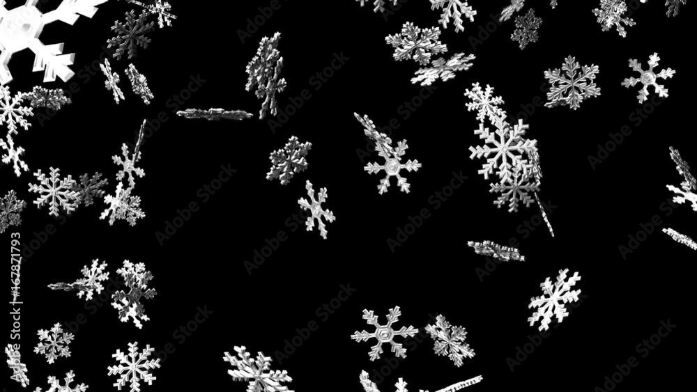 Snow Crystals On Black Background. Loop able 3DCG render Animation ...