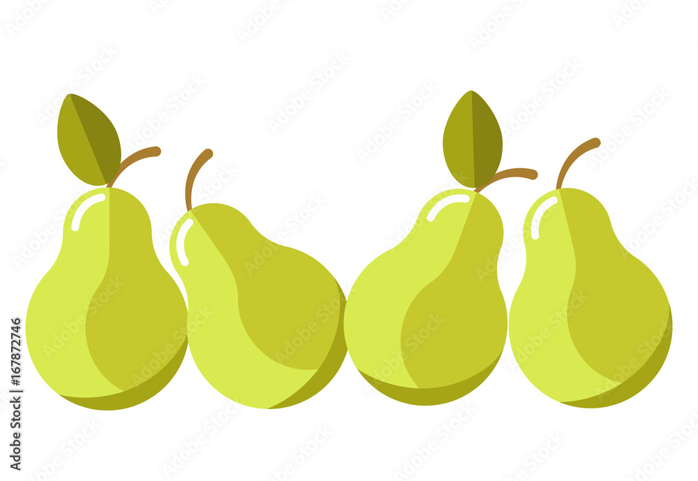 Green organic juicy pears with leaves isolated cartoon illustration ...