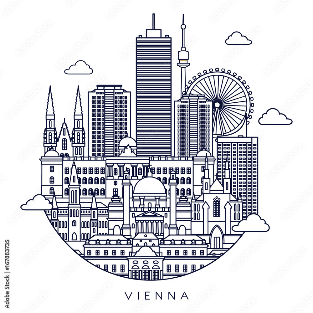 Vienna skyline. Vector line illustration Stock Vector | Adobe Stock