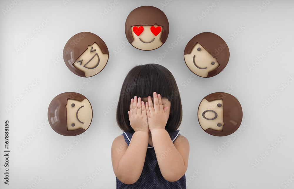 Asian child girl with white background, Feelings and emotions of kid ...