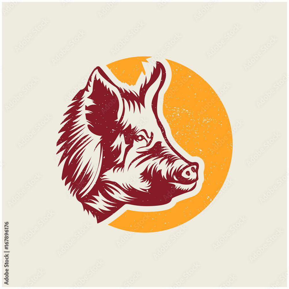 vintage retro pig, pork, hog head logo vector, isolated image Stock ...