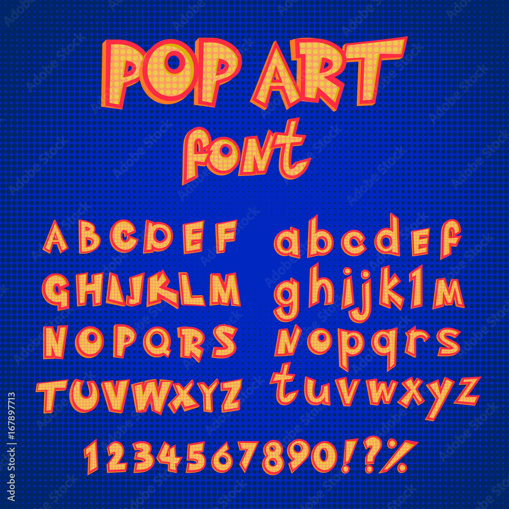 Pop art comics style alphabet collection set. capital and small letters ...