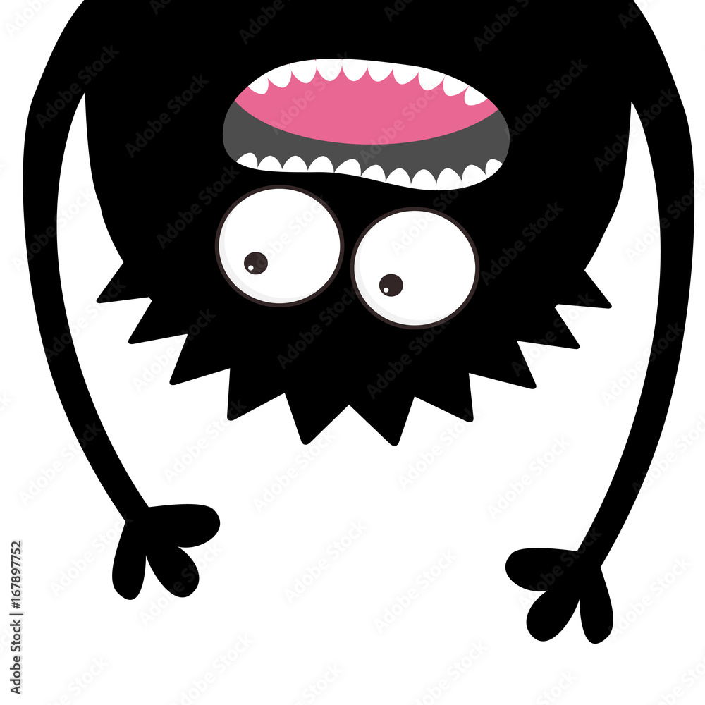 Screaming monster head silhouette. Two eyes, teeth, tongue, hands ...