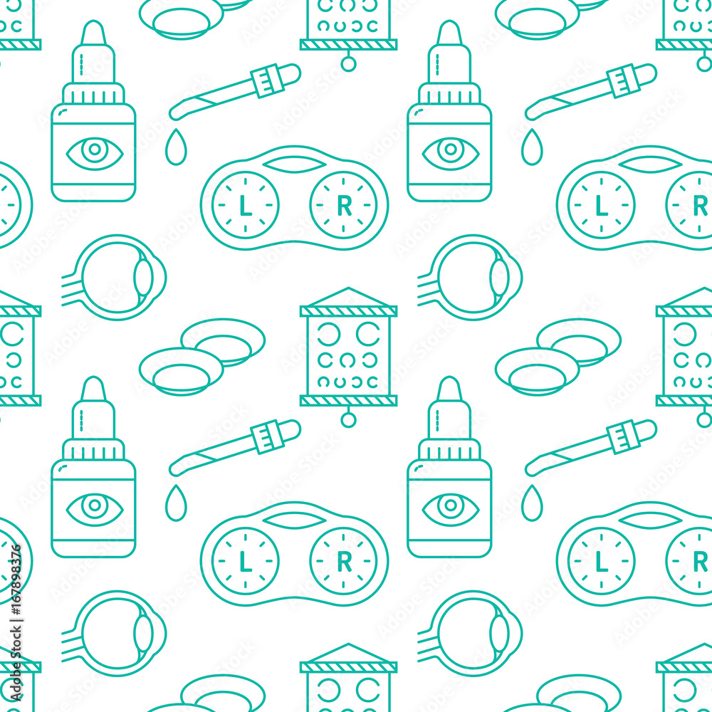 Ophthalmology, eyes health care seamless pattern, medical vector blue ...