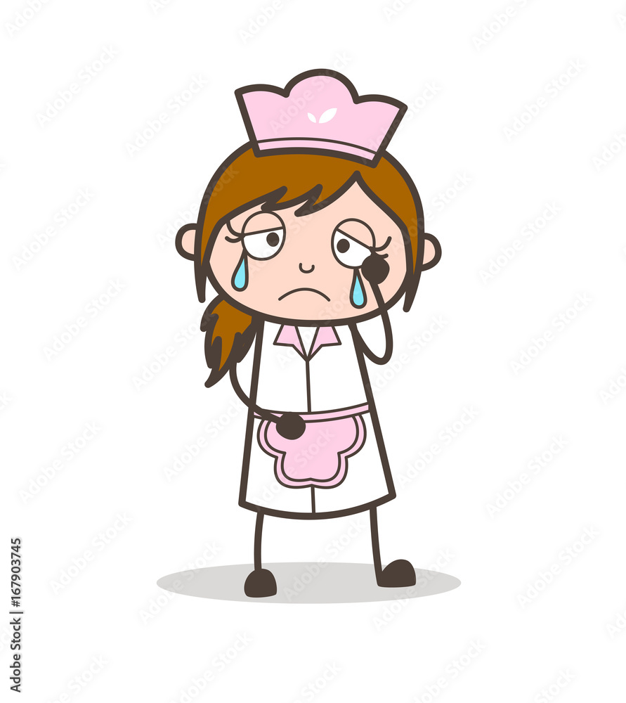 Cartoon Waitress Crying Expression Vector Illustration Stock Vector ...