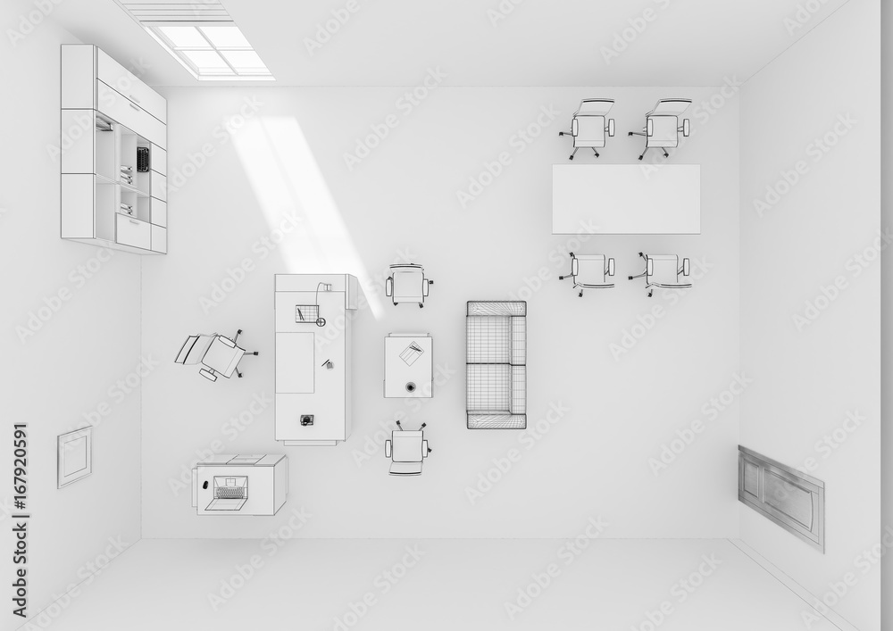 VIP office furniture top view grid 3D rendering Stock Illustration ...