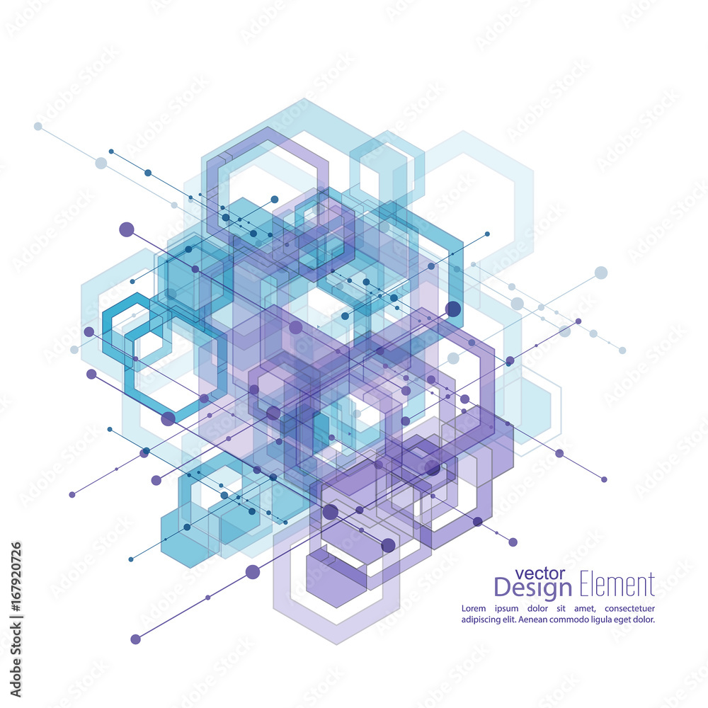 Abstract neat Background with transparent cubes, hexagons carcass ...