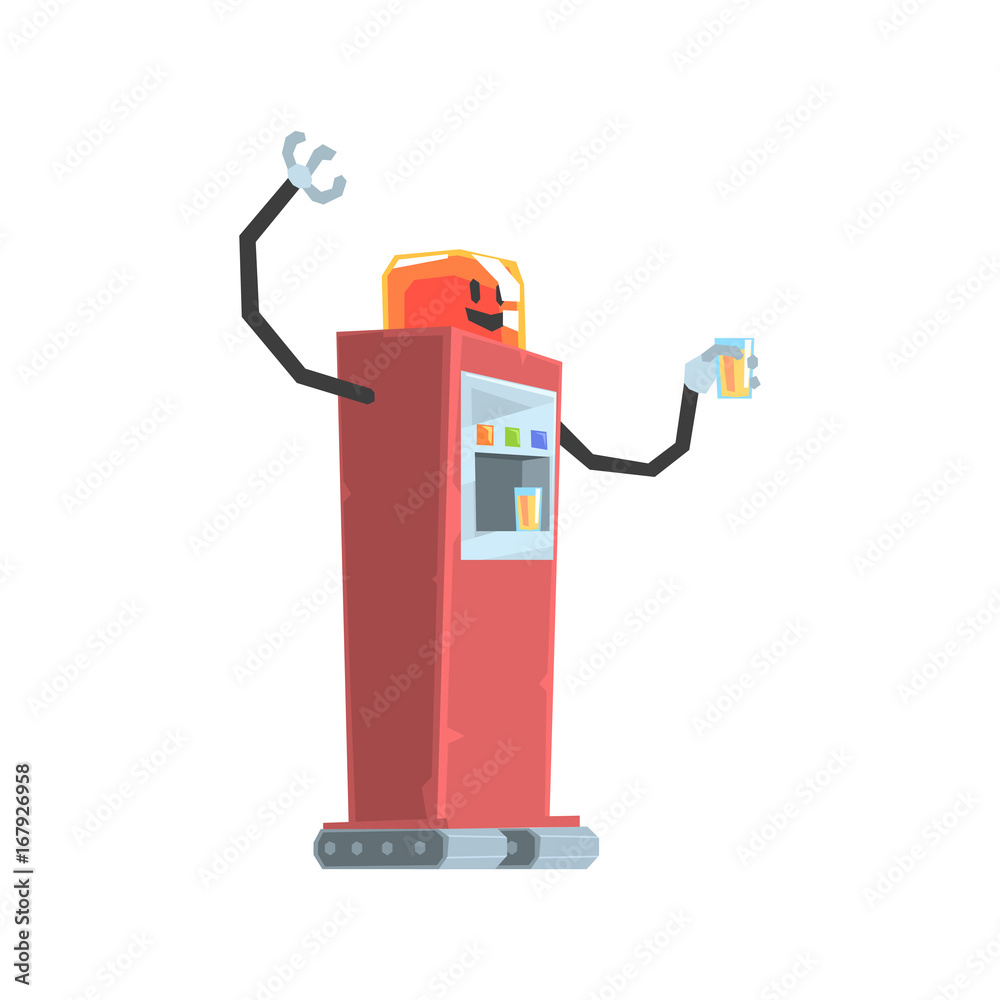 Cute cartoon red robot soda vending machine character vector ...