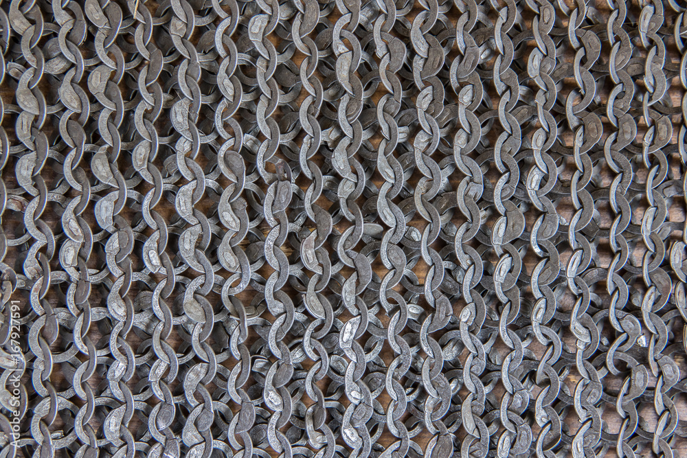 Medieval knight's armor mail frame. With flat rings that make chain slaves.Texture of chainmail ...